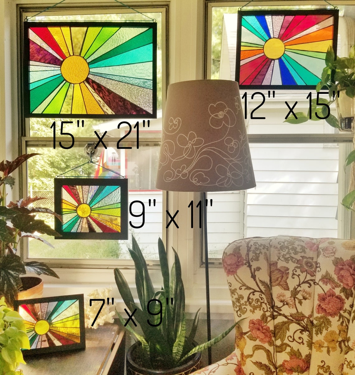 Rainbow Sunburst Stained Glass Window Panel - Etsy