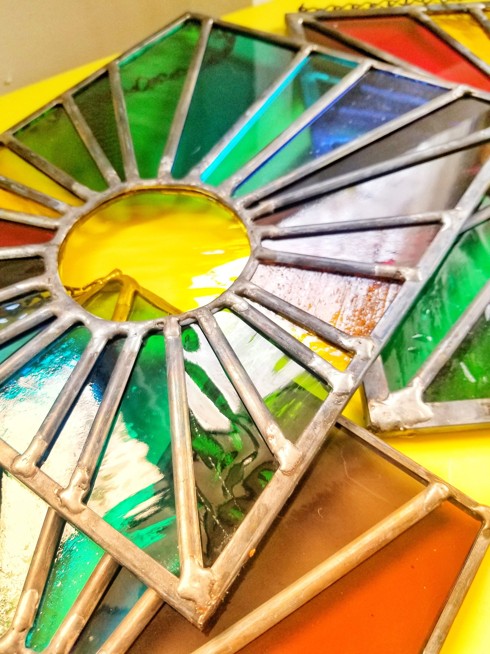 Rainbow Sunburst Stained Glass Window Panel - Etsy