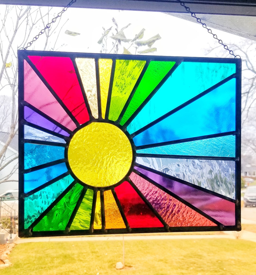 Rainbow Sunburst Stained Glass Window Panel - Etsy
