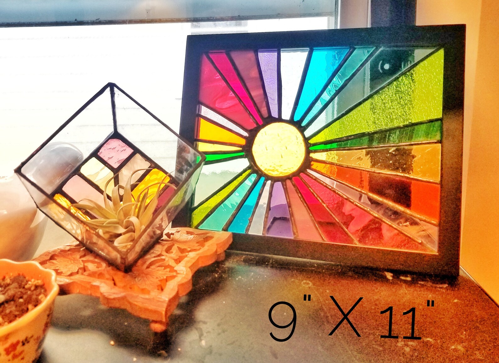 Rainbow Sunburst Stained Glass Window Panel - Etsy