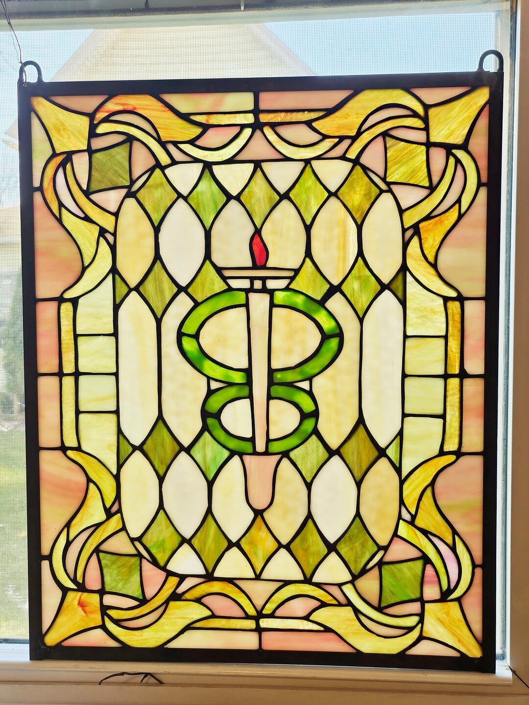 Torch Stained Glass Symbolic Window Panel - Etsy