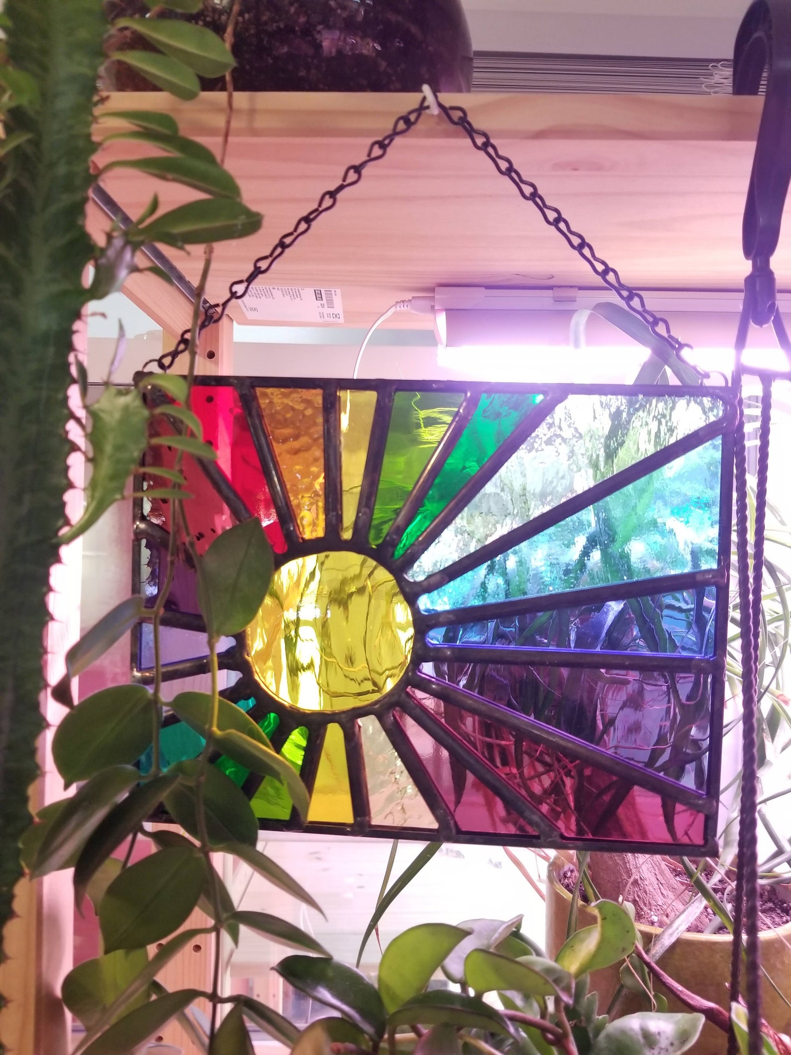 Rainbow Sunburst Stained Glass Window Panel - Etsy