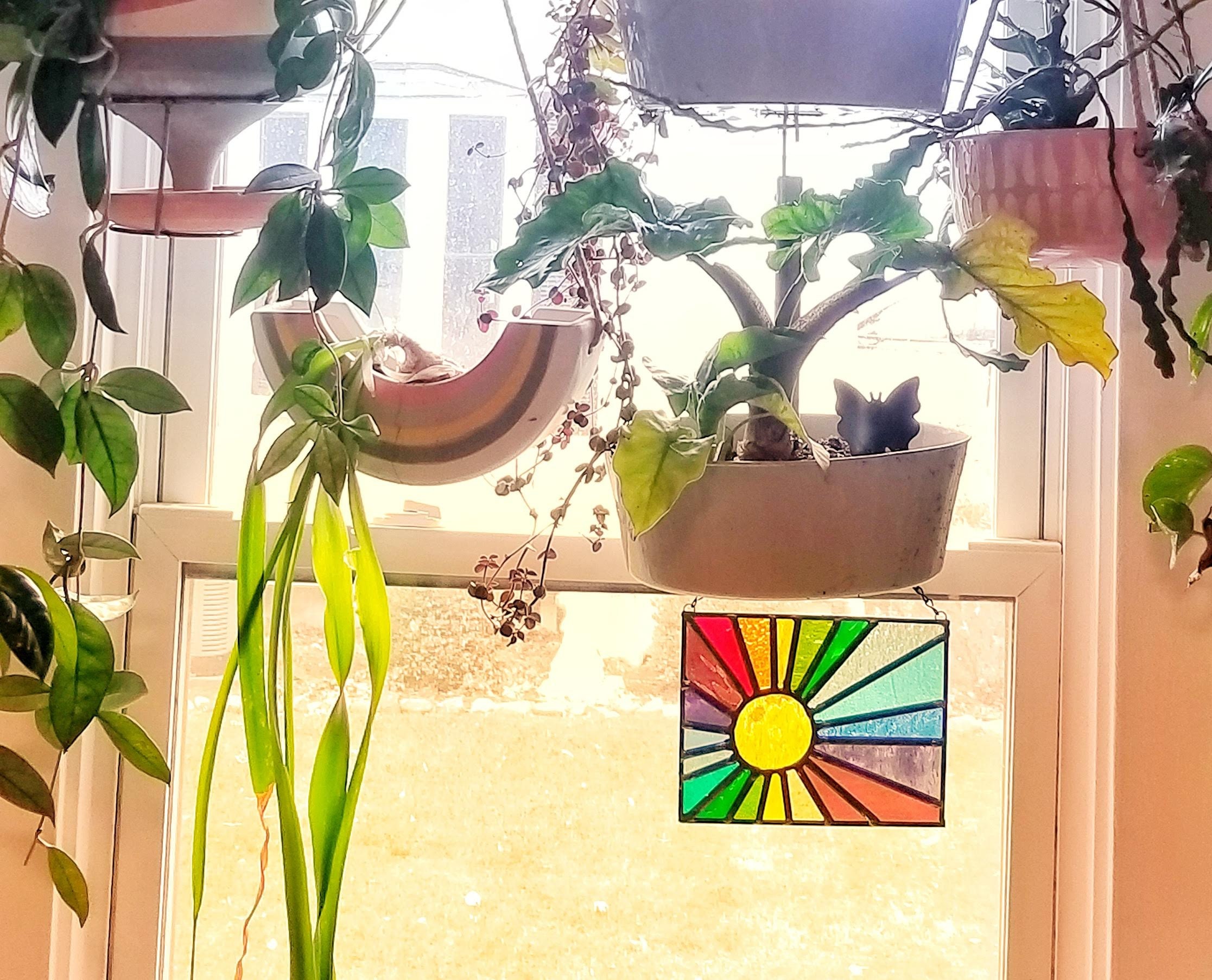 Rainbow Sunburst Stained Glass Window Panel - Etsy