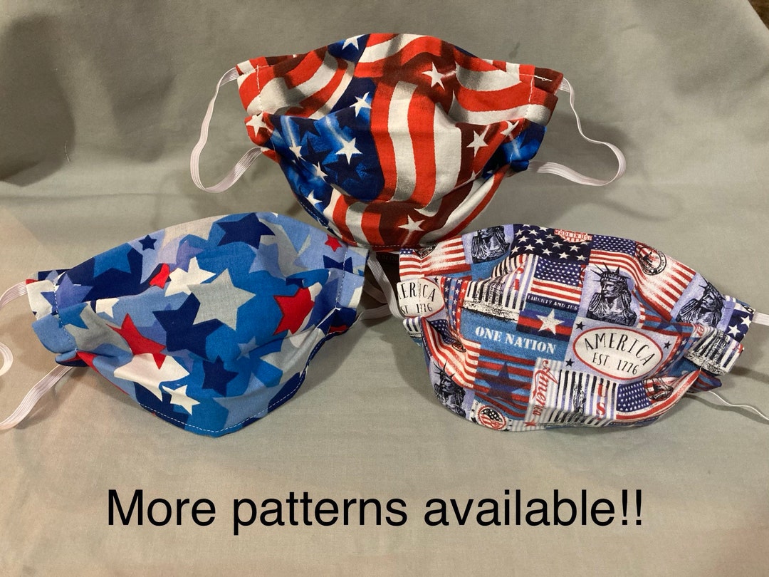 Adjustable Patriotic USA Fabric Face Masks 2 or 3 Layer, Adult, Child ...
