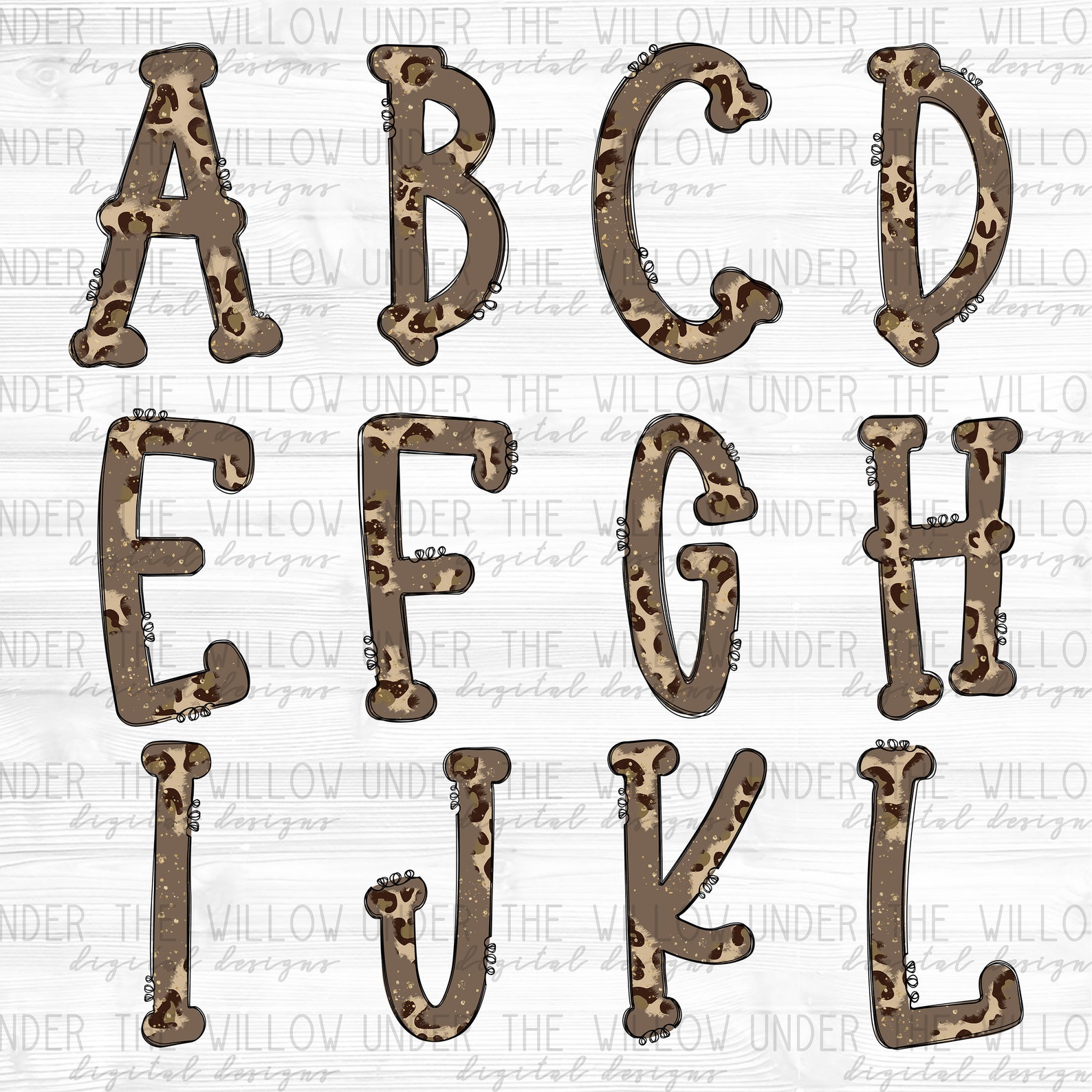 Leopard Doodle Letters PNG Alphabet PNG Cheetah Instant - Etsy