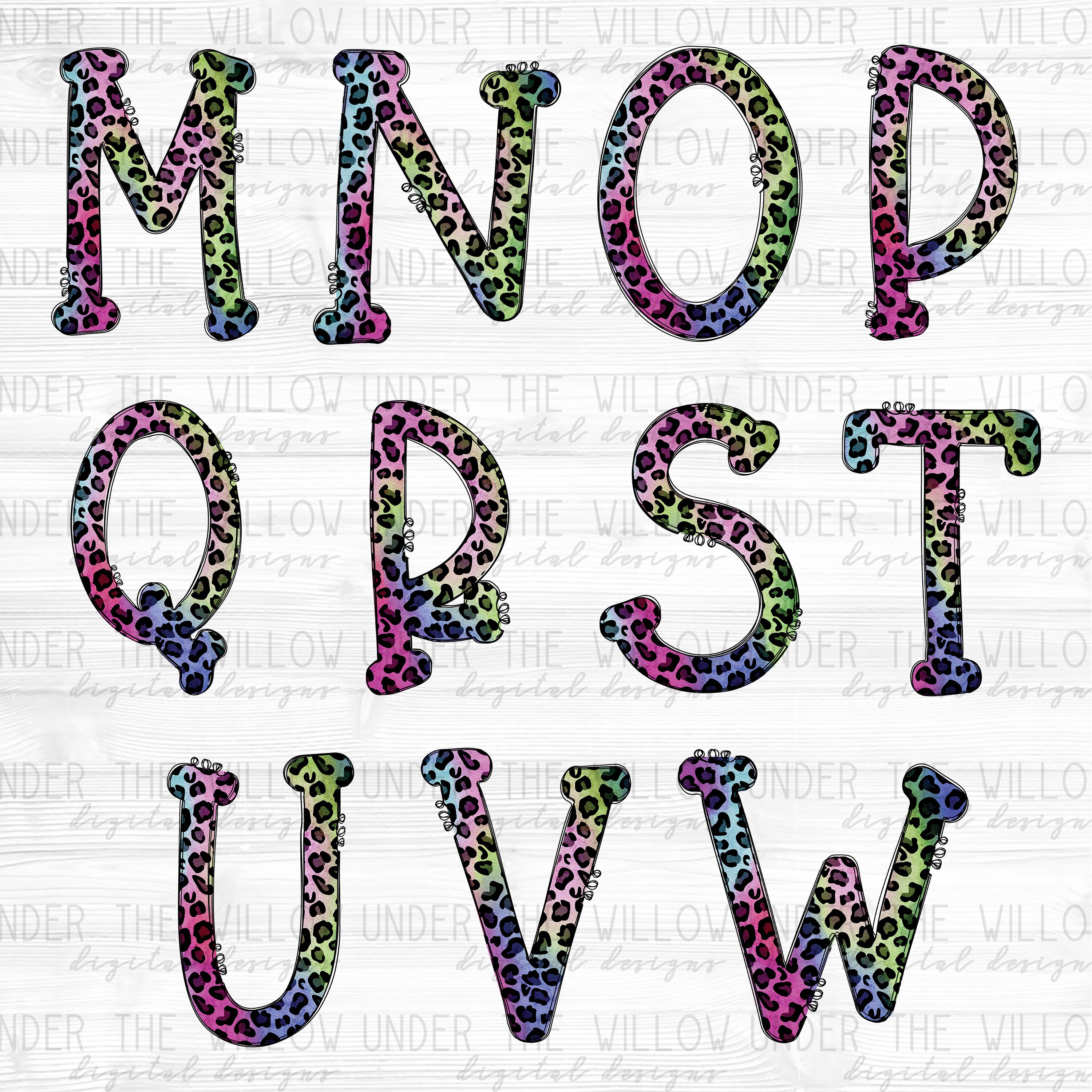 Leopard Doodle Letters PNG Alphabet PNG Cheetah Instant | Etsy