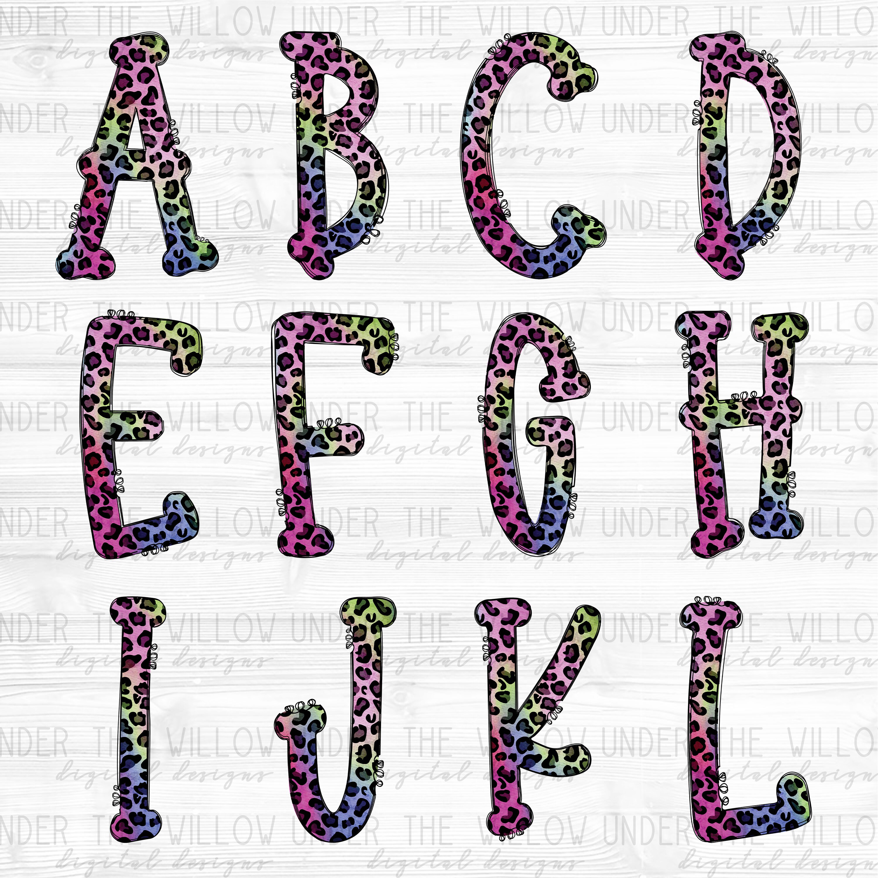 Leopard Doodle Letters PNG Alphabet PNG Cheetah Instant | Etsy