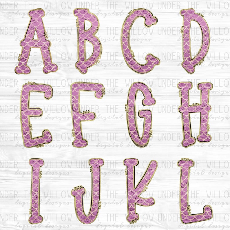 Mermaid Scale Glitter Pink Doodle Letters PNG Alphabet PNG - Etsy