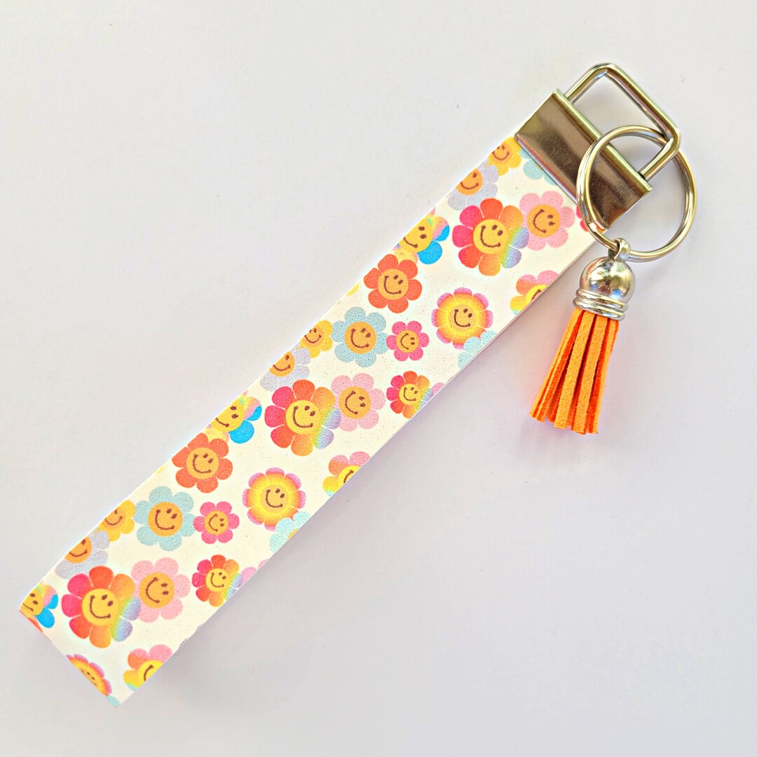 Rainbow Daisy Smiley Face, Faux Leather Wristlet, Boho, Vintage, Happy ...
