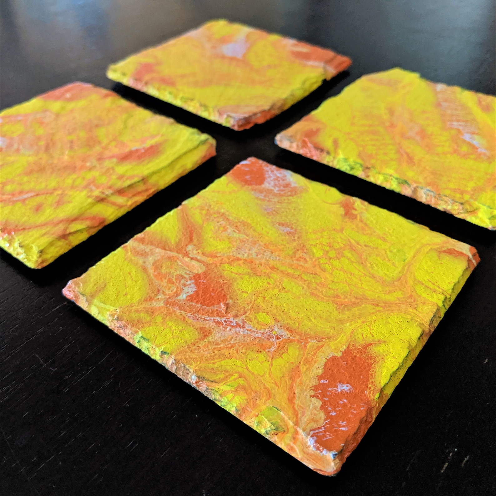 Handpainted Slate Coasters (set of 4) - "sunburst" in Yellow & Orange ...