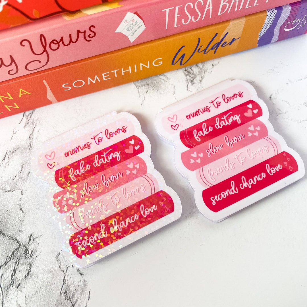 Romance Tropes Book Stack Book Lover Holographic Magnetic Bookmark Pink Book Page Marker Reader ...