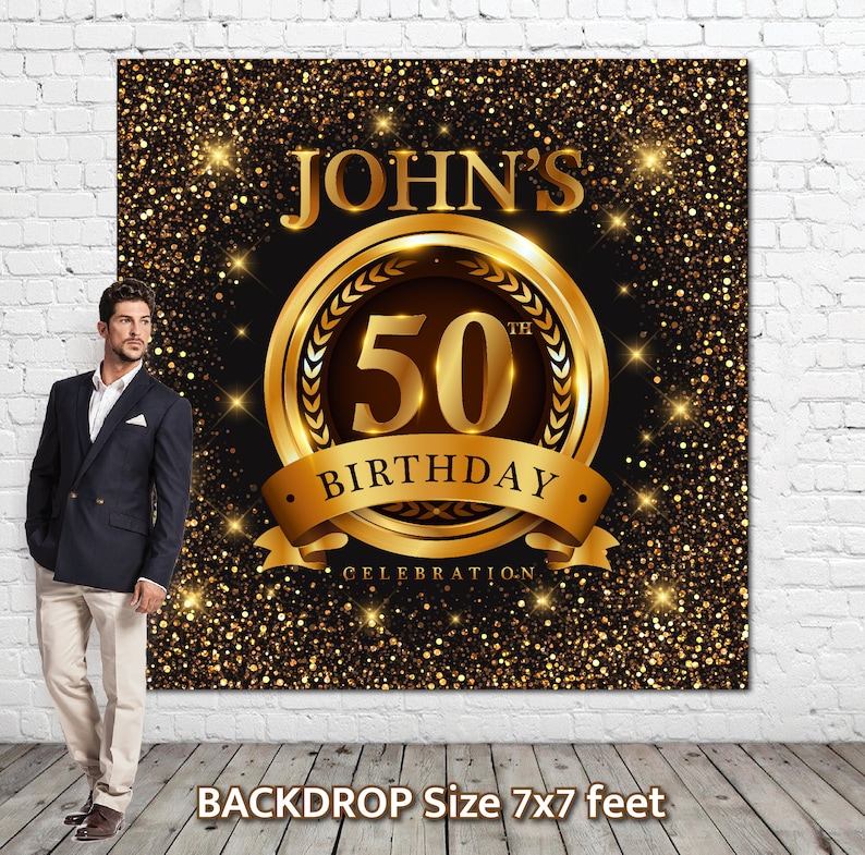 Black Gold 50th Birthday Backdrop - Etsy