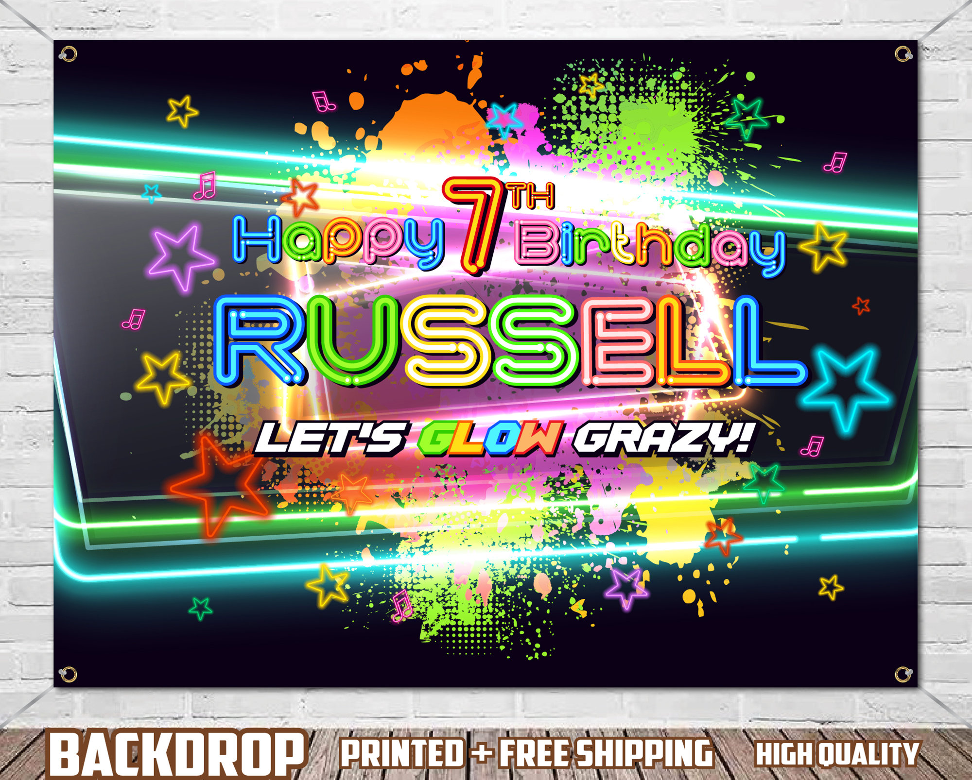 Glow Neon Birthday Backdrop - Etsy