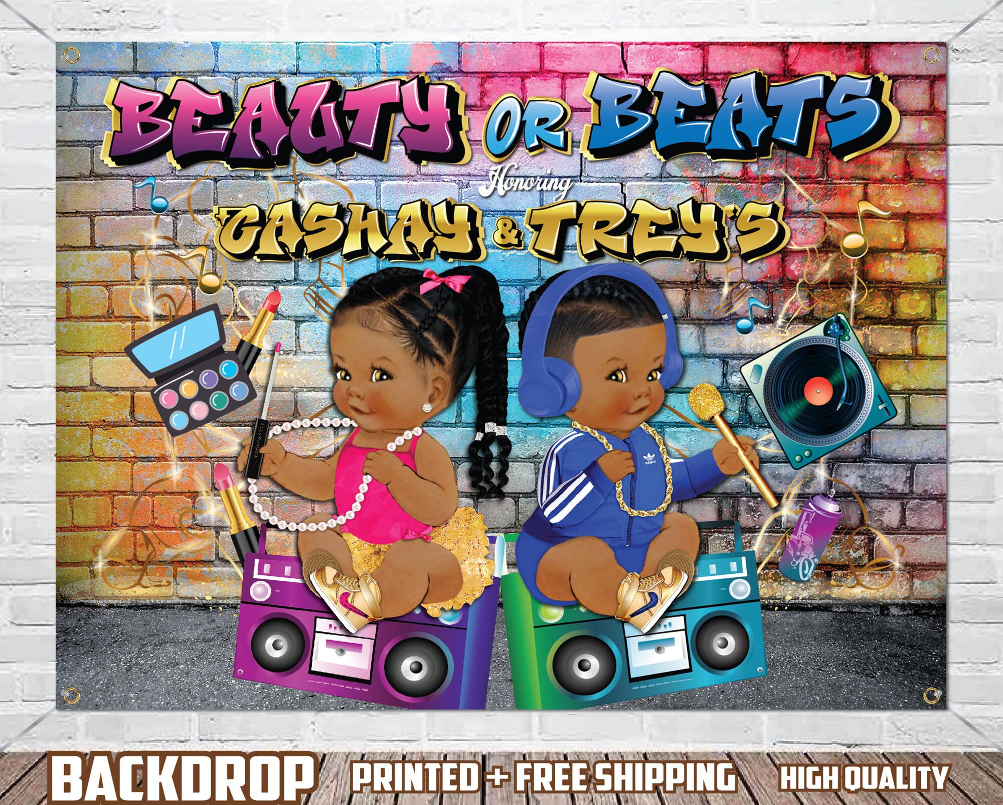 Beauty or Beats Gender Reveal Backdrop - Etsy