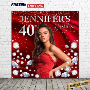 Diamond Red Silver Birthday Backdrop - Etsy