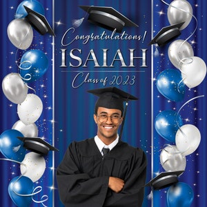 Graduation Prom Blue Silver Backdrop - Etsy