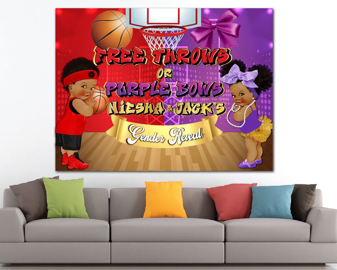 Free Throws or Pink Bows Gender Reveal Backdrop - Etsy