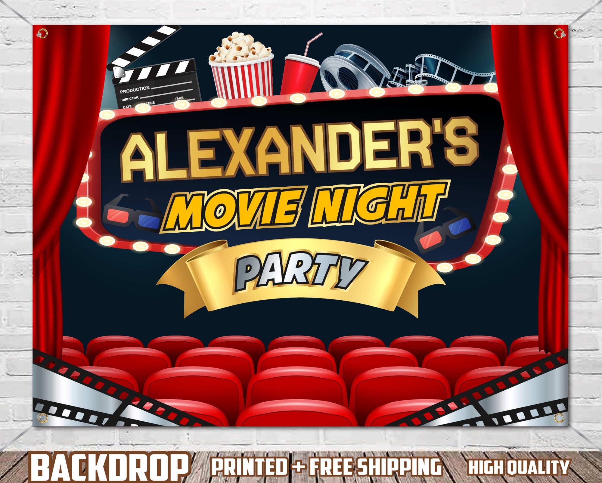 Movie Night Hollywood Birthday Backdrop - Etsy