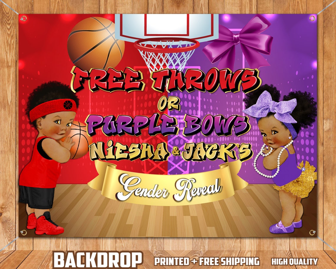 Free Throws or Pink Bows Gender Reveal Backdrop - Etsy