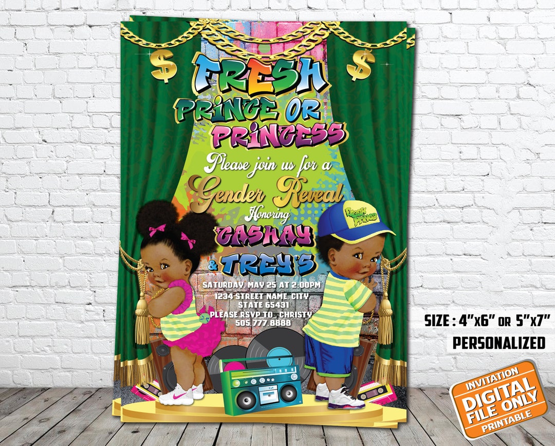 Fresh Prince or Princess Gender Reveal Invitation, Hip Hop Gender ...