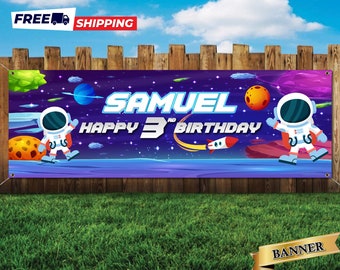 Outer Space Astronaut Theme Party Backdrop Banner | Galaxy Rocket ...