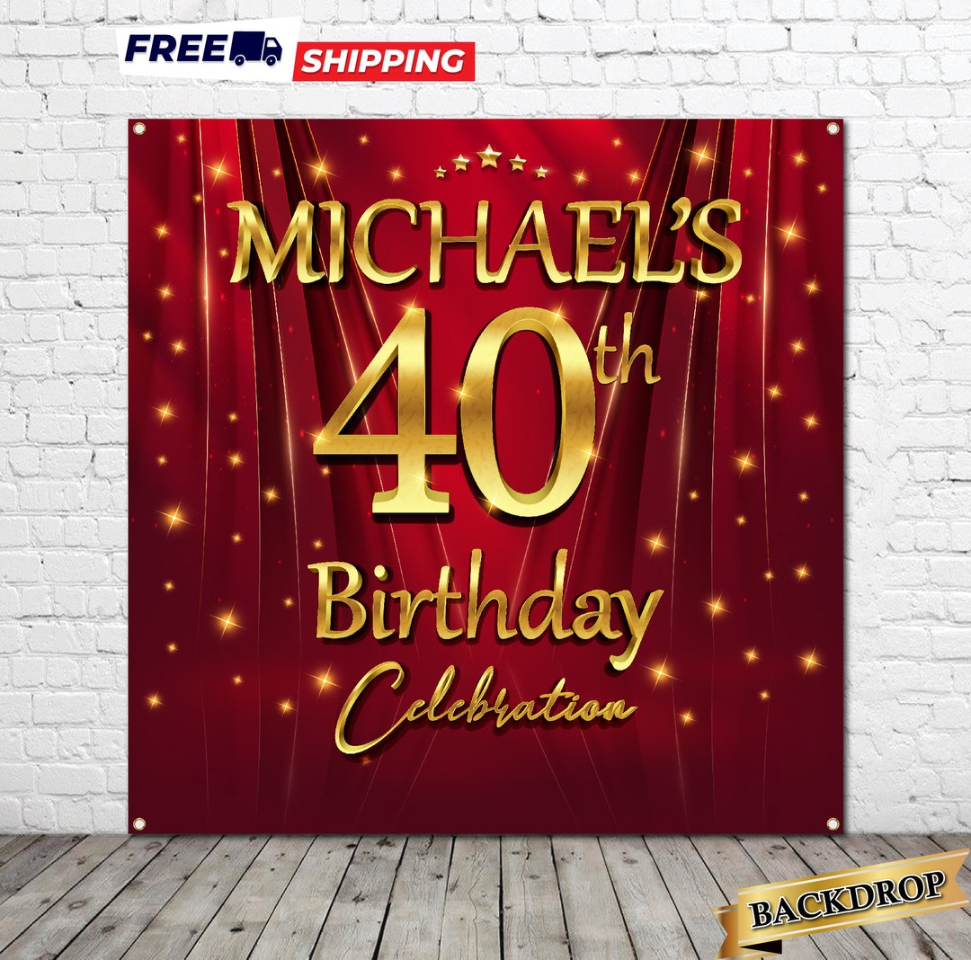 Red Gold 40th Birthday Backdrop - Etsy