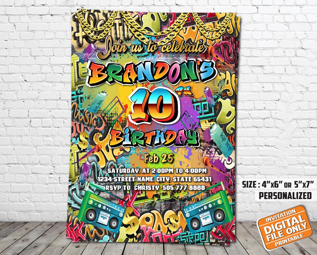 Hip Hop Birthday Invitation, Graffiti Invitation, Digital File - Etsy
