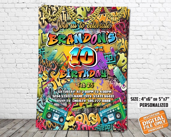Hip Hop Birthday Invitation Graffiti Invitation Digital File - Etsy
