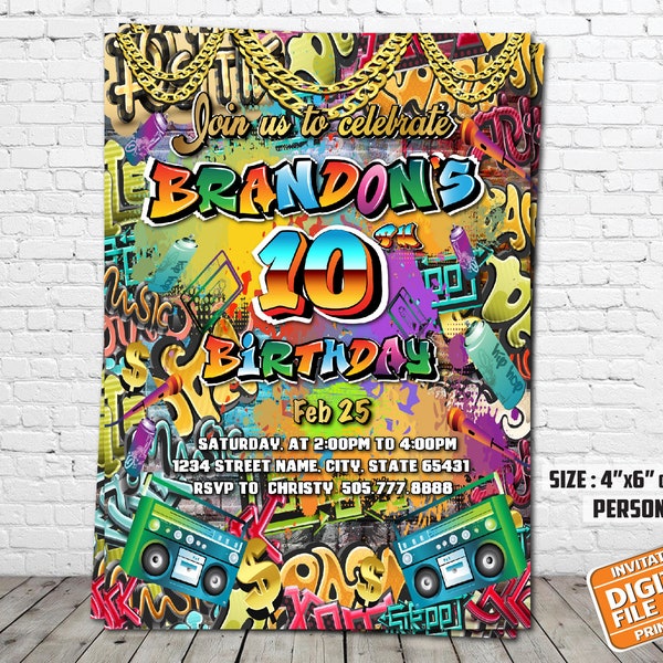 Graffiti birthday party digital invitation - Etsy Österreich