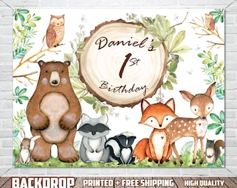 Woodland Birthday Backdrop - Etsy
