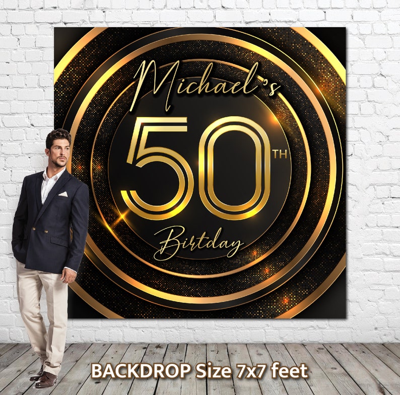 Black Gold 50th Birthday Backdrop - Etsy