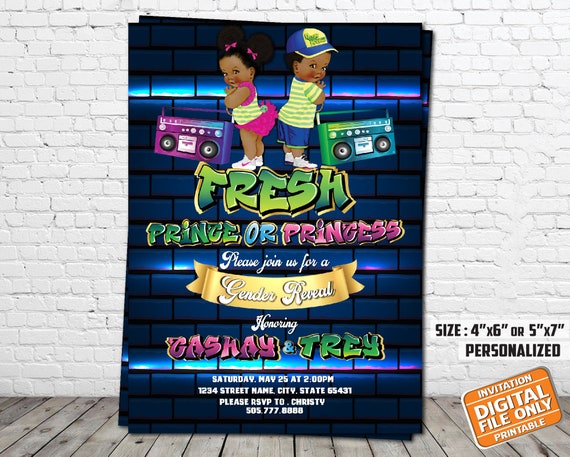Fresh Prince or Princess Gender Reveal Invitation Hip Hop - Etsy