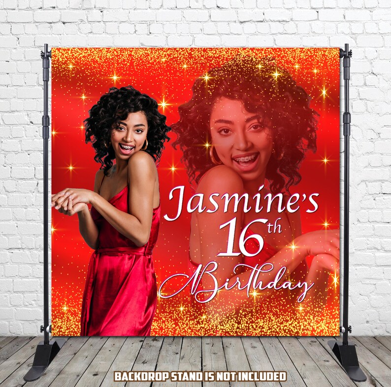 Photo Red Gold Birthday Backdrop - Etsy