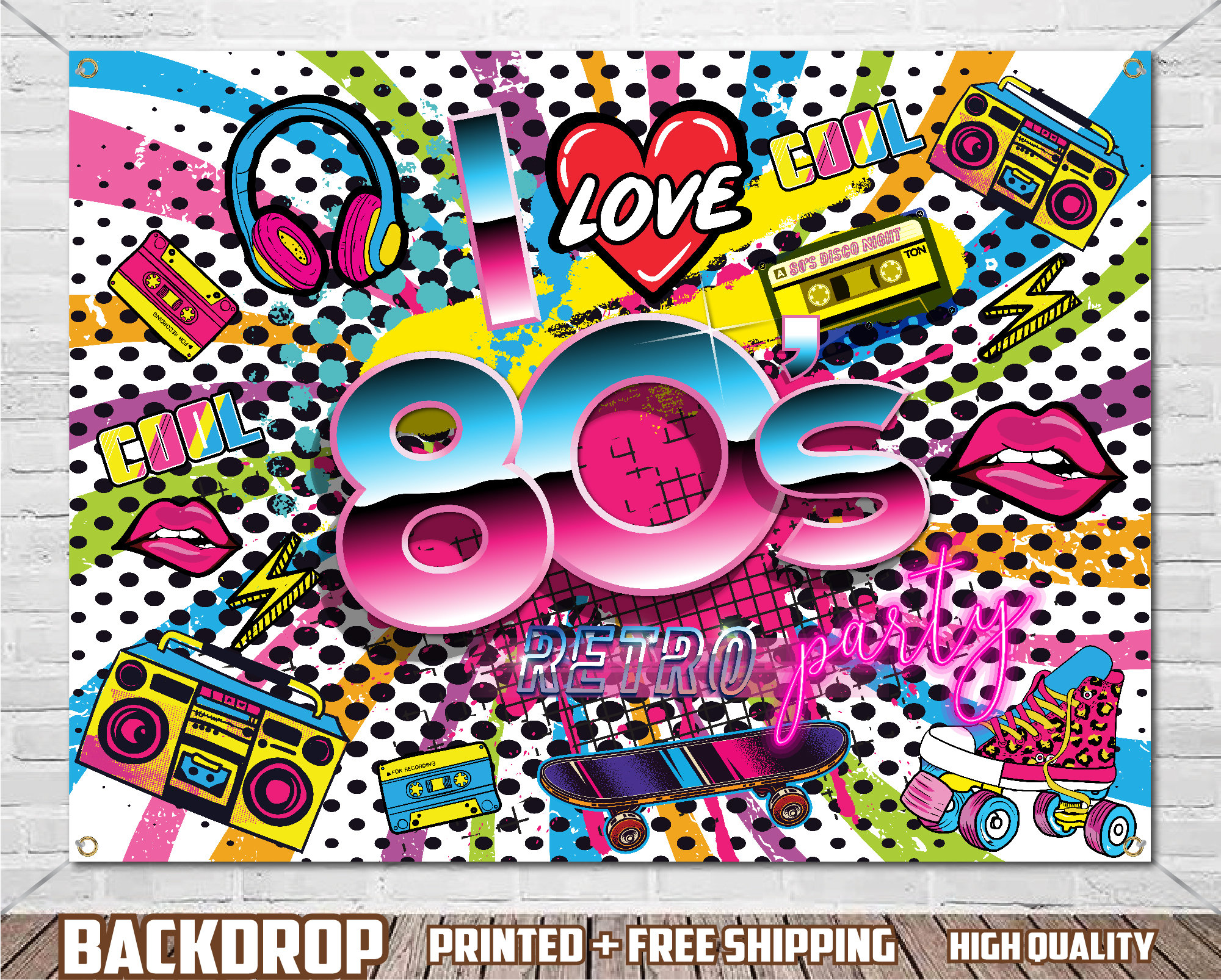 Love 80s 90s Party Birthday Backdrop - Etsy