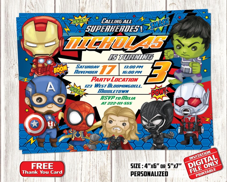 Super Heroes Invitation Digital File - Etsy