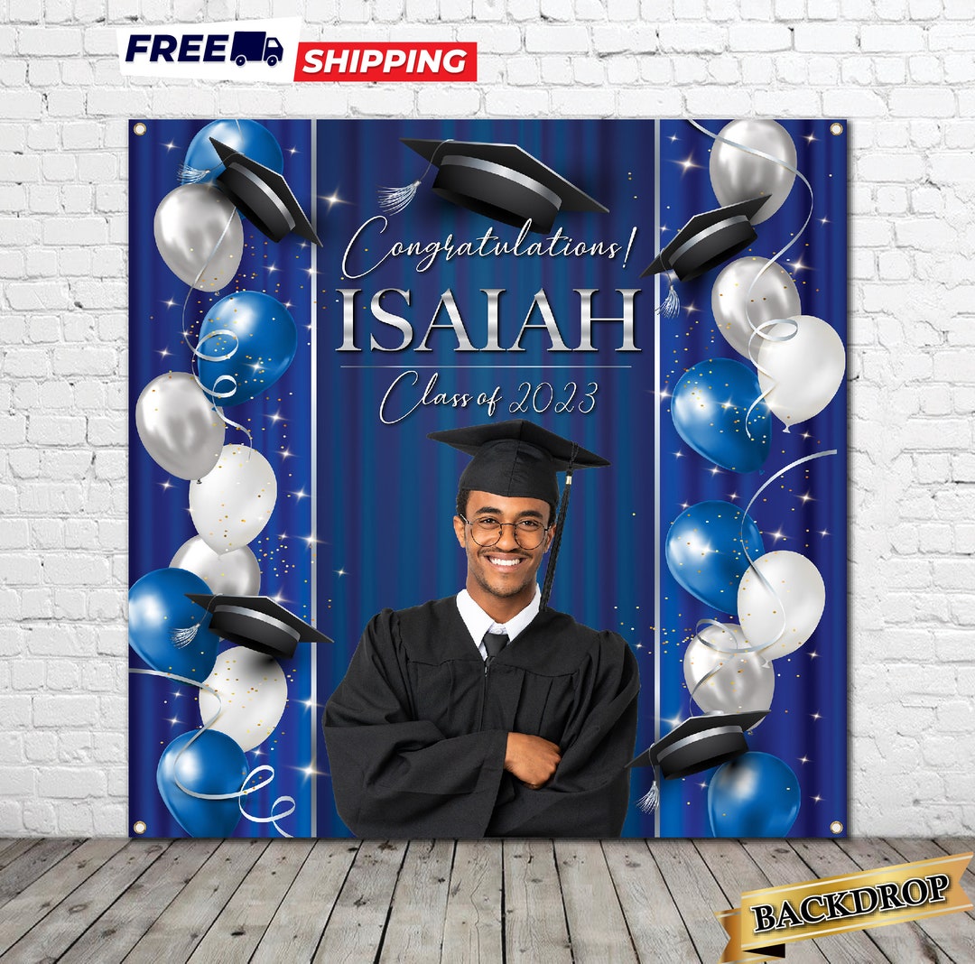Graduation Prom Blue Silver Backdrop - Etsy