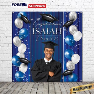 Graduation Prom Blue Silver Backdrop - Etsy