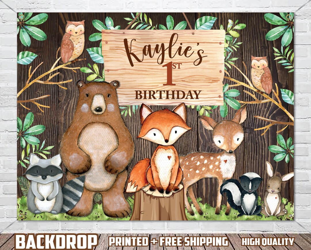 Woodland Birthday Backdrop - Etsy