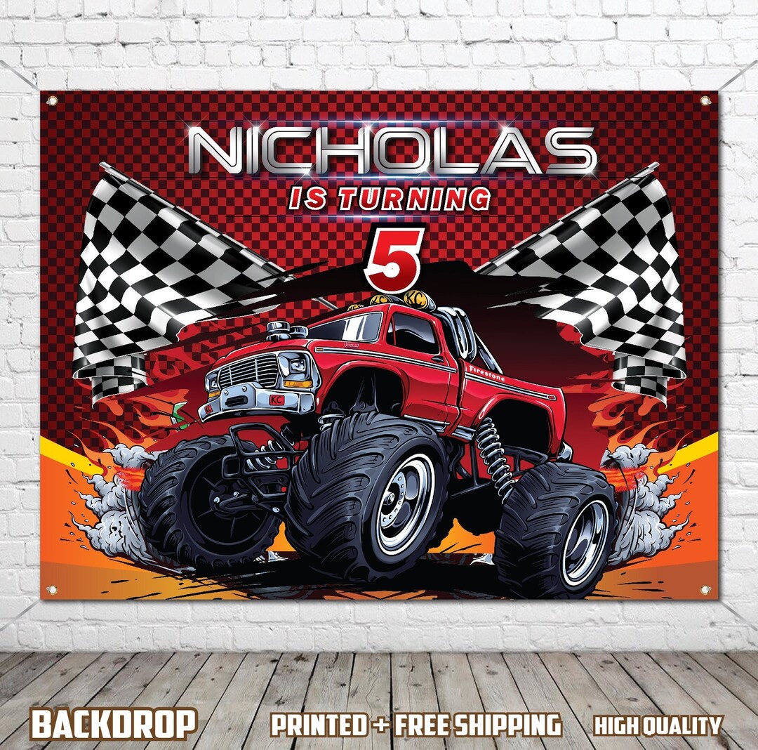 Monster Truck Birthday Backdrop - Etsy