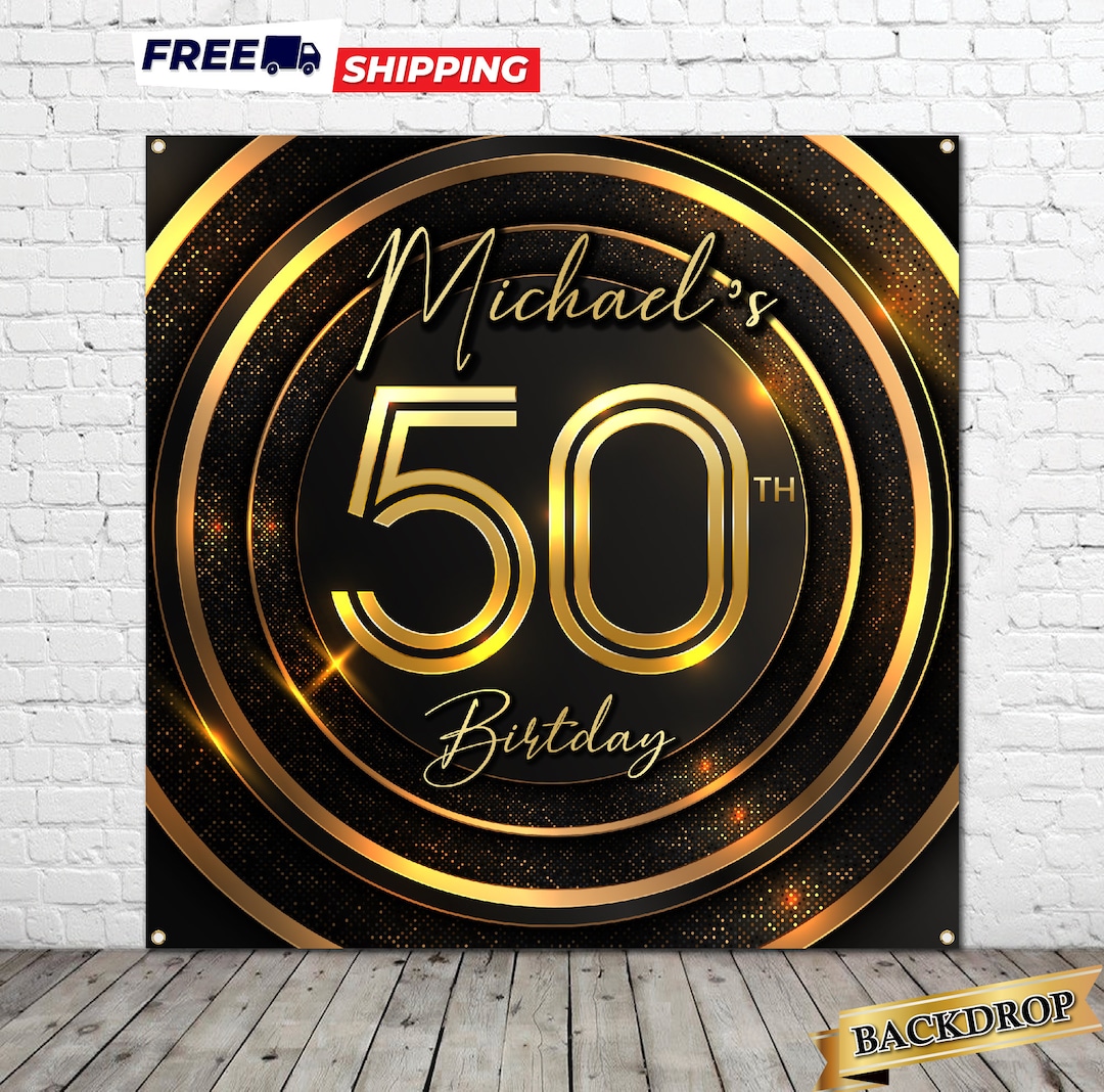 Black Gold 50th Birthday Backdrop - Etsy