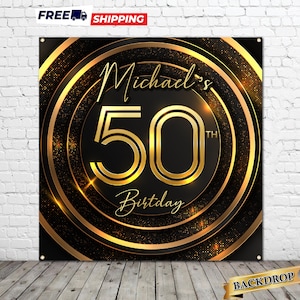 Black Gold 50th Birthday Backdrop - Etsy