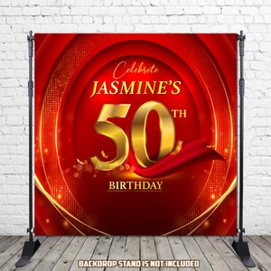 Red Gold 50th Birthday Backdrop - Etsy