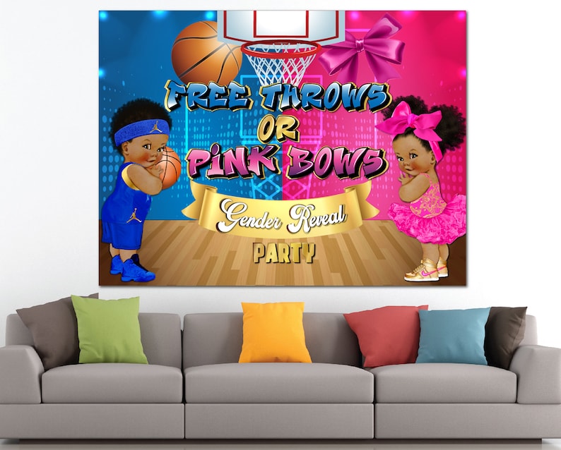 Free Throws or Pink Bows Gender Reveal Backdrop - Etsy