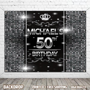 Black Silver Man Birthday Backdrop - Etsy
