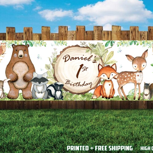 Woodland Happy Birthday Banner Woodland Greenery Birthday - Etsy