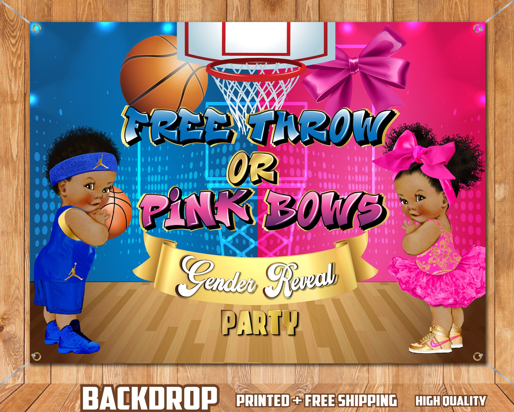 Free Throws or Pink Bows Gender Reveal Backdrop - Etsy
