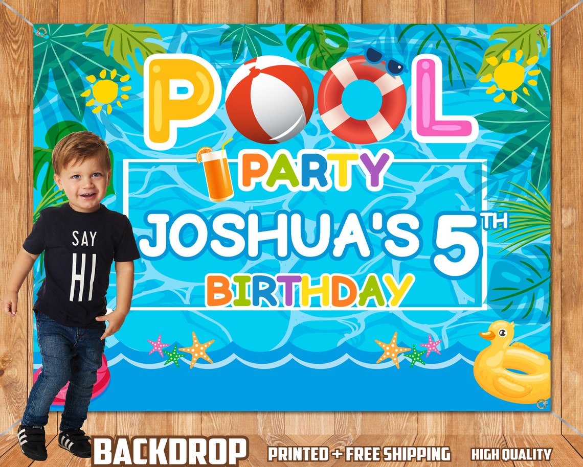 Pool Party Birthday Backdrop Summer Pool Party Banner - Etsy