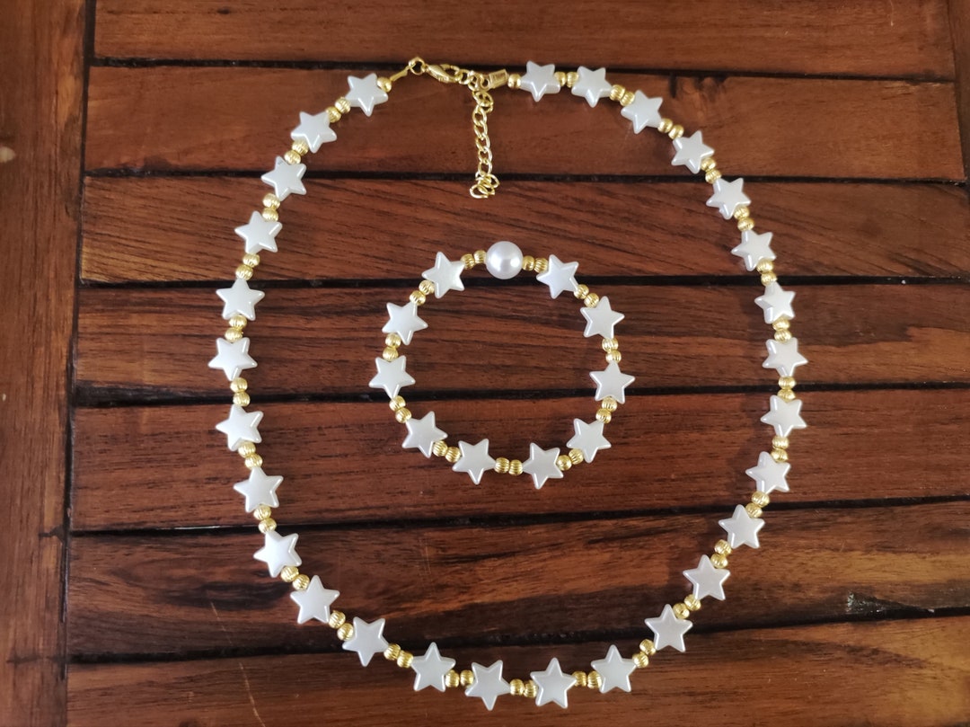 Star Necklace Set, Stellar Jewelry Set, Yellow Beaded Necklace, Yellow ...