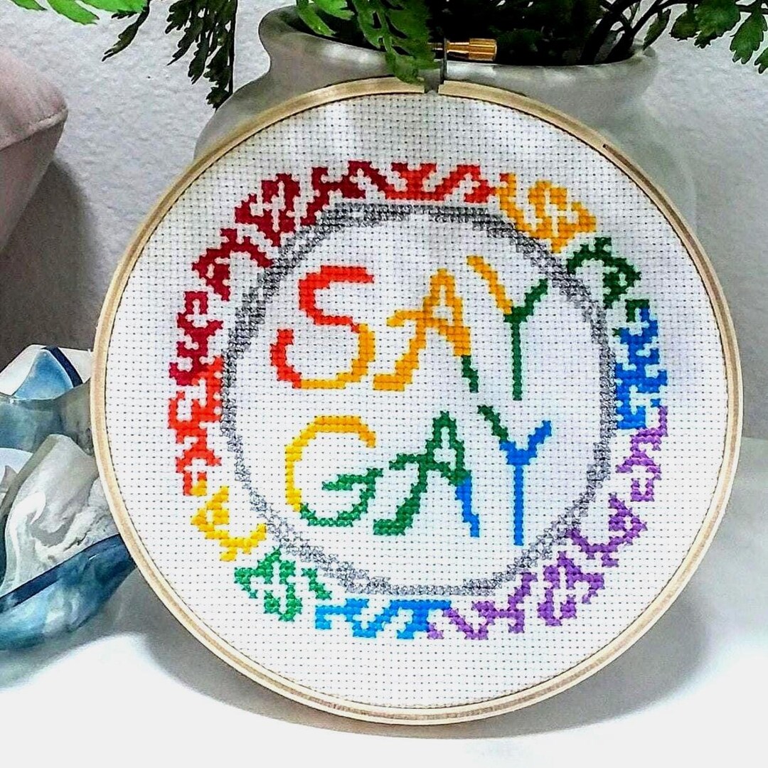 Say Gay Cross Stitch Pattern: Rainbow Pride, Metallic Thread (PDF ...