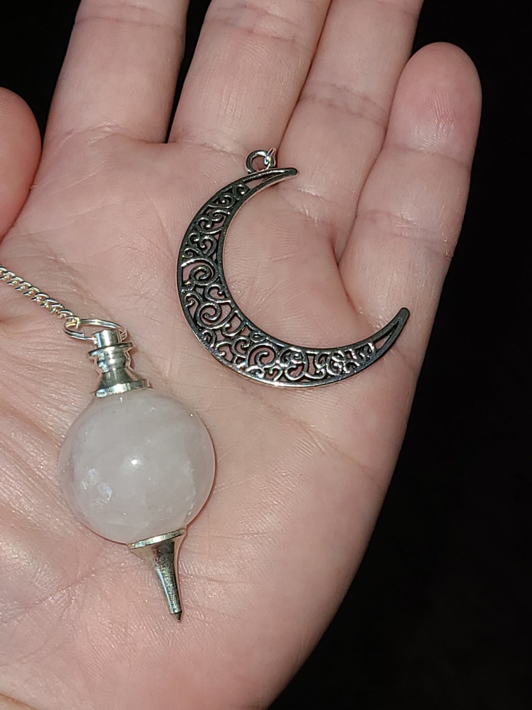 Rose Quartz Sephoroton Pendulum, Ball Pendulum W/ Crescent Moon FOB ...